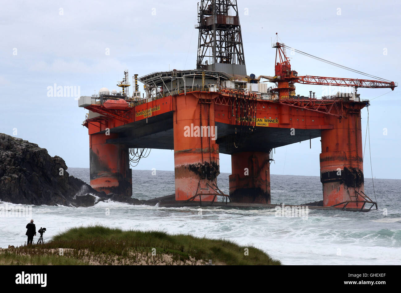 The Transocean Winner drilling rig after it ran aground on the beach of ...