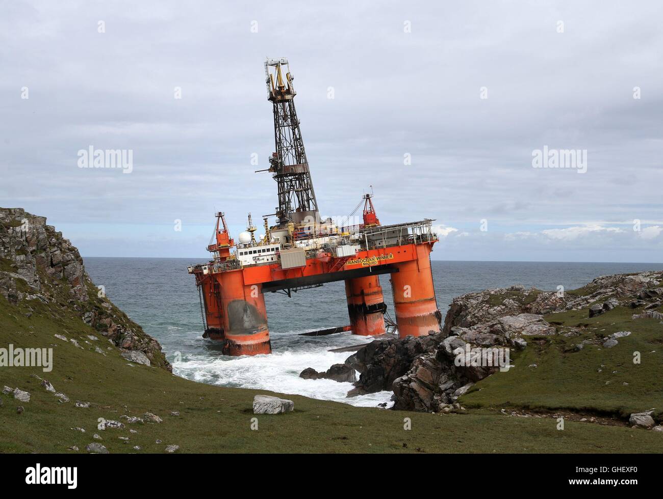 The Transocean Winner drilling rig after it ran aground on the beach of ...