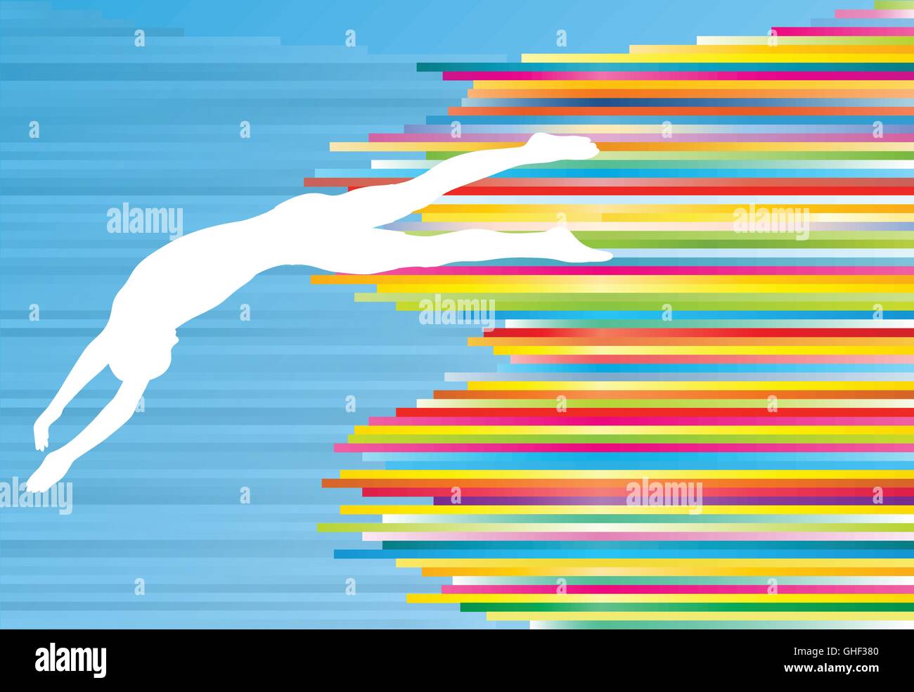Young man athlete jump in swimming pool abstract vector illustration ...
