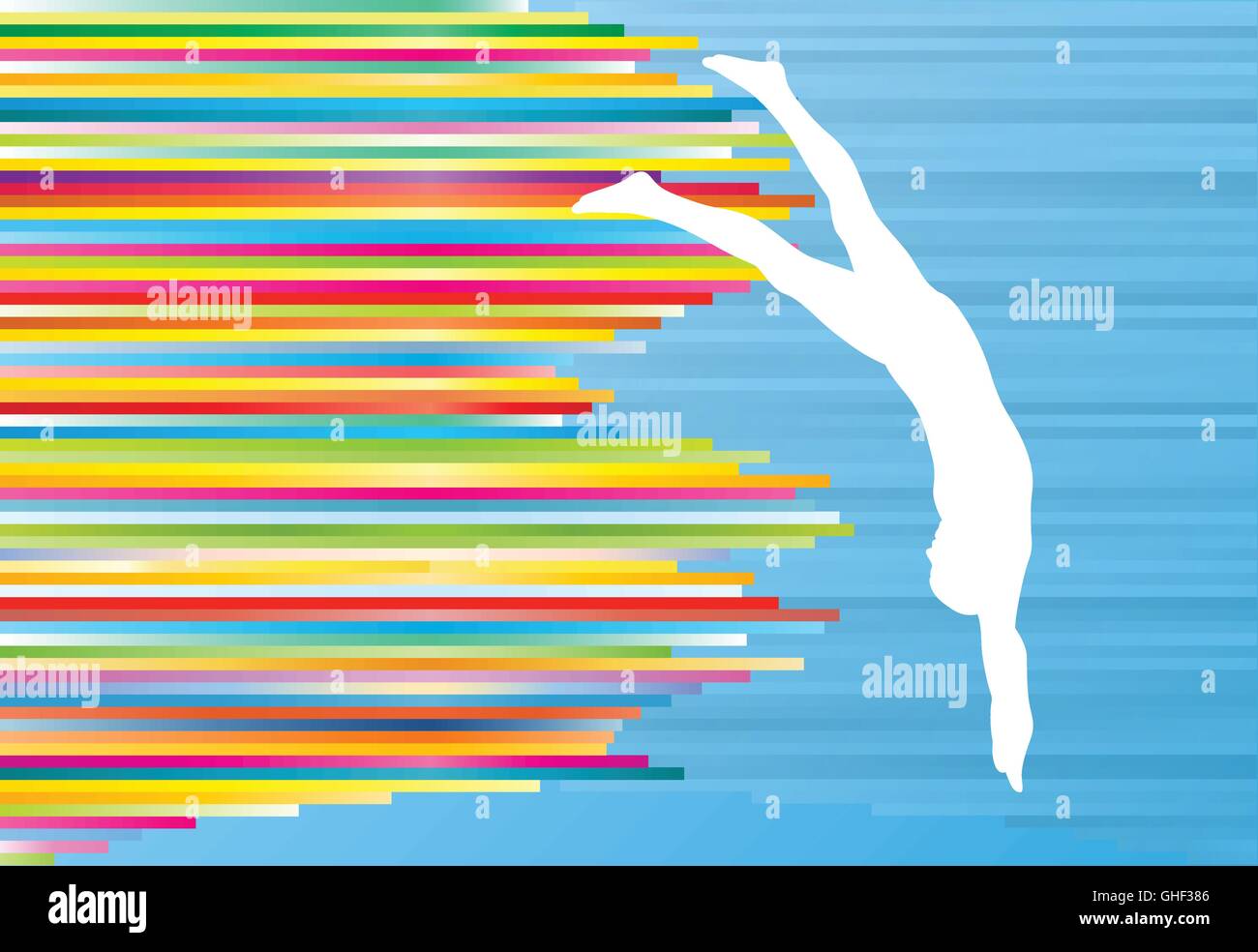 Young man athlete jump in swimming pool abstract vector illustration ...