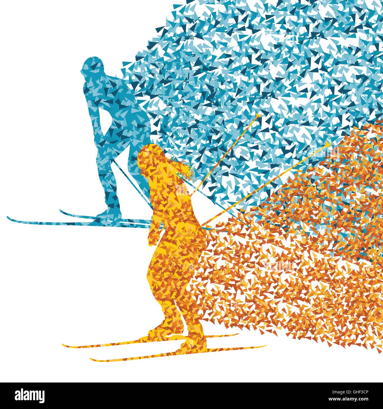 Skiing women abstract vector background illustration made of fragments ...