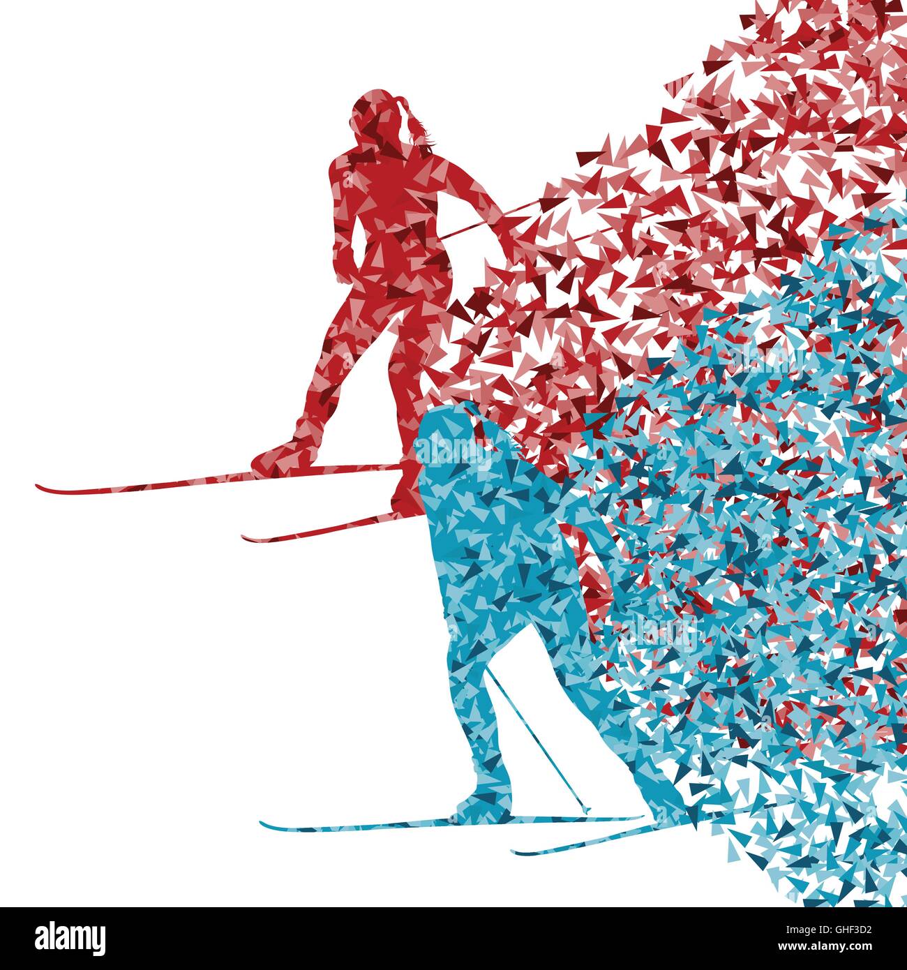 Skiing women abstract vector background illustration made of fragments ...
