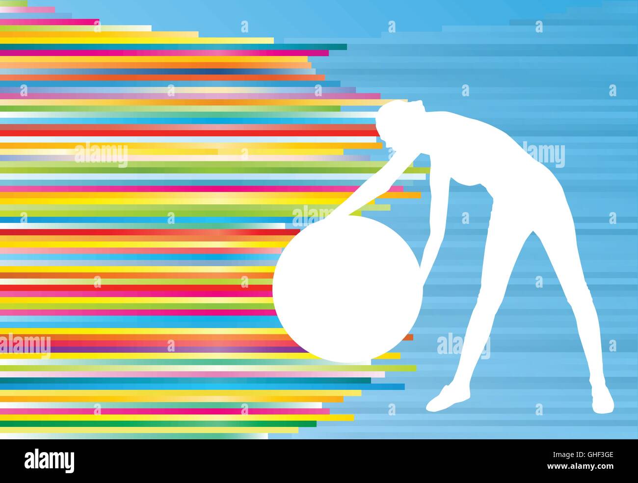 Woman fitness exercises on fitness ball vector abstract illustration ...