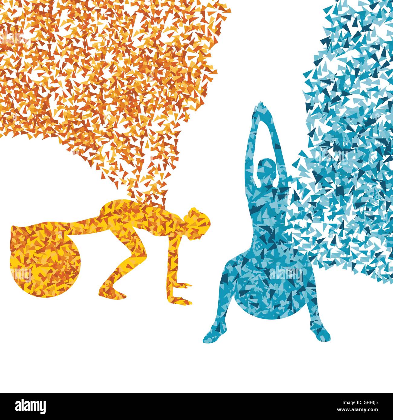 Woman fitness exercises on fitness ball vector abstract illustration ...