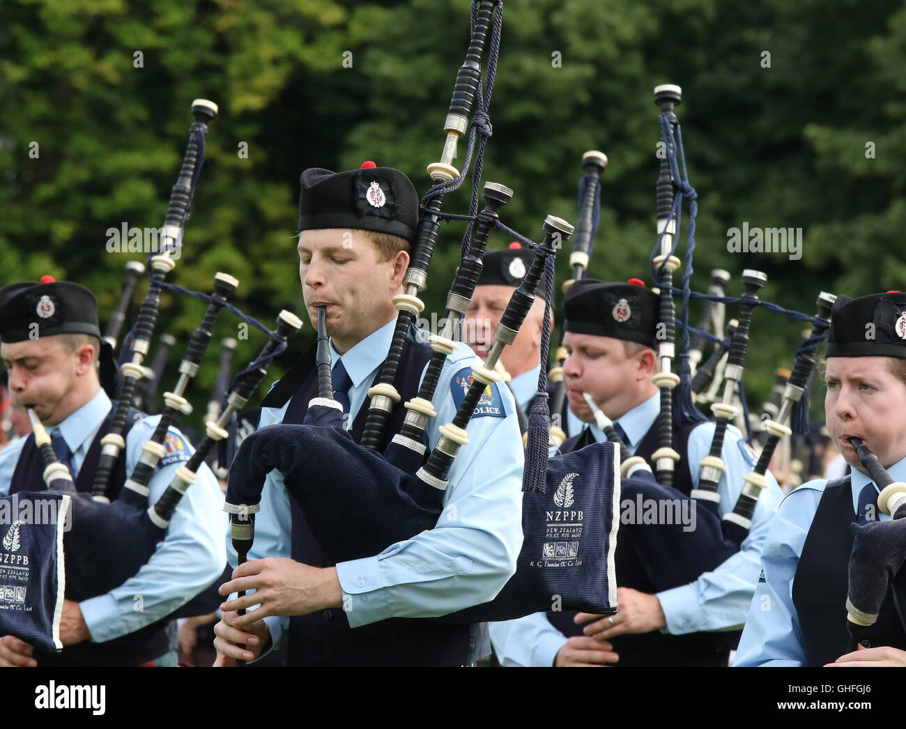 The New Zealand Police Pipe Band in action at the Lisburn & Castlereagh ...