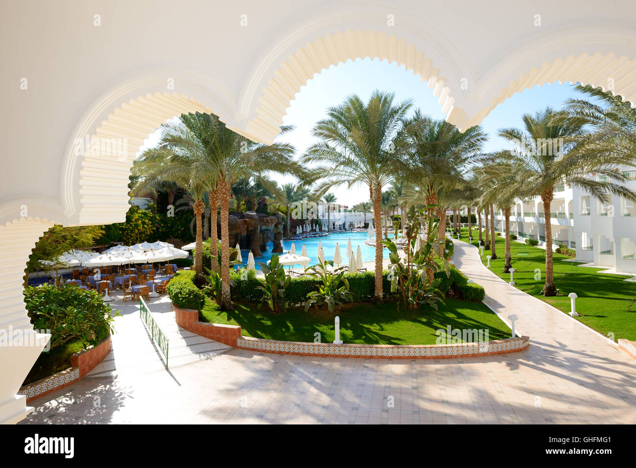 The swimming pool at luxury hotel, Sharm el Sheikh, Egypt Stock Photo ...