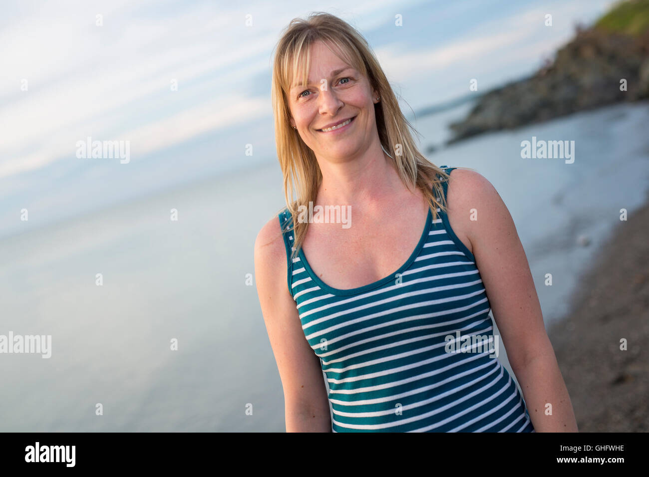 Portrait of a beautiful 37 years old woman outdoor at the beach Stock ...