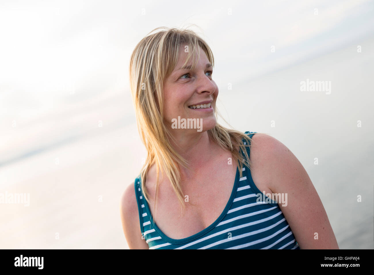 Portrait of a beautiful 37 years old woman outdoor at the beach Stock ...