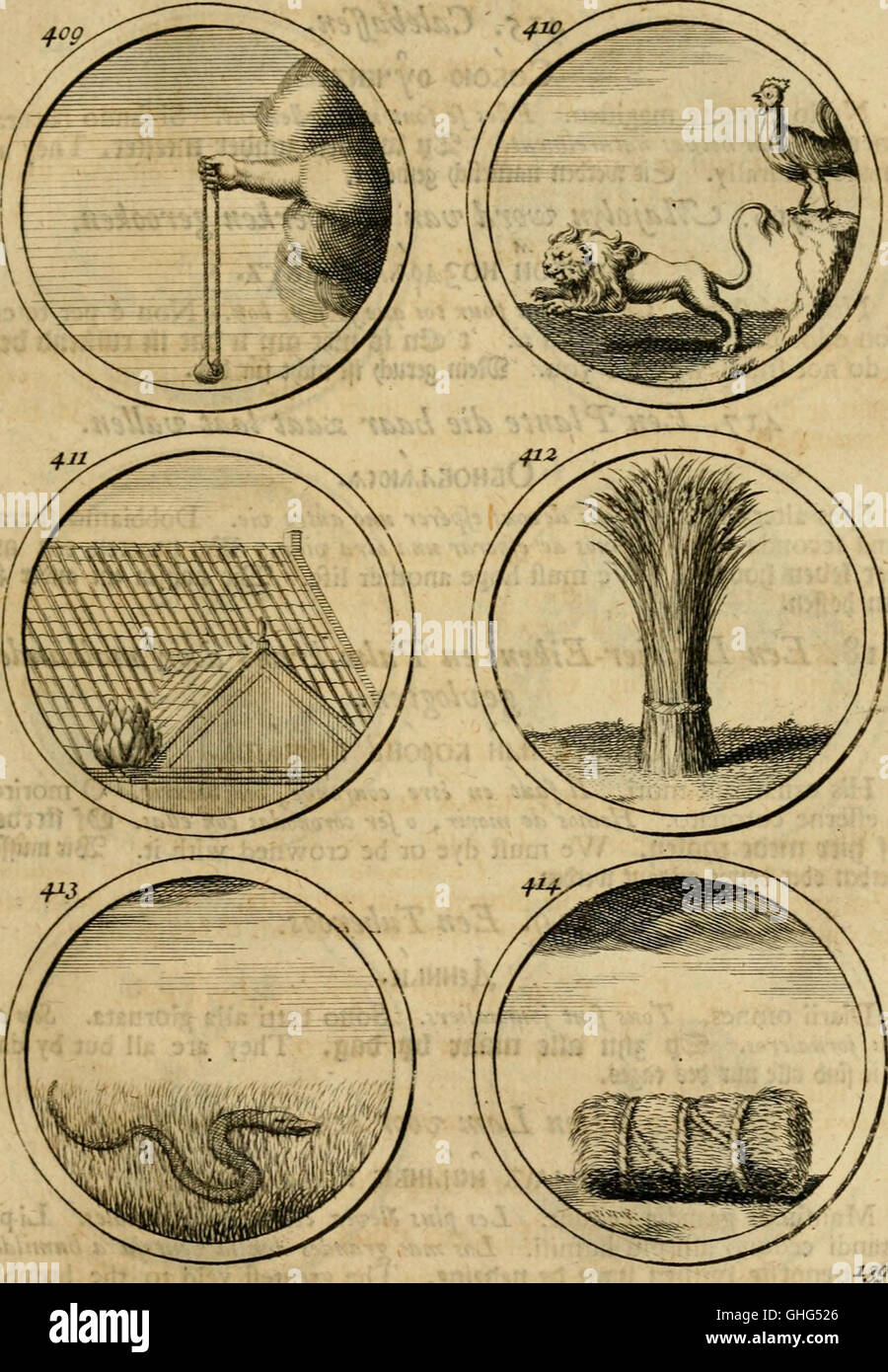 A 1705 publication showcasing a collection of symbols and emblems, each ...