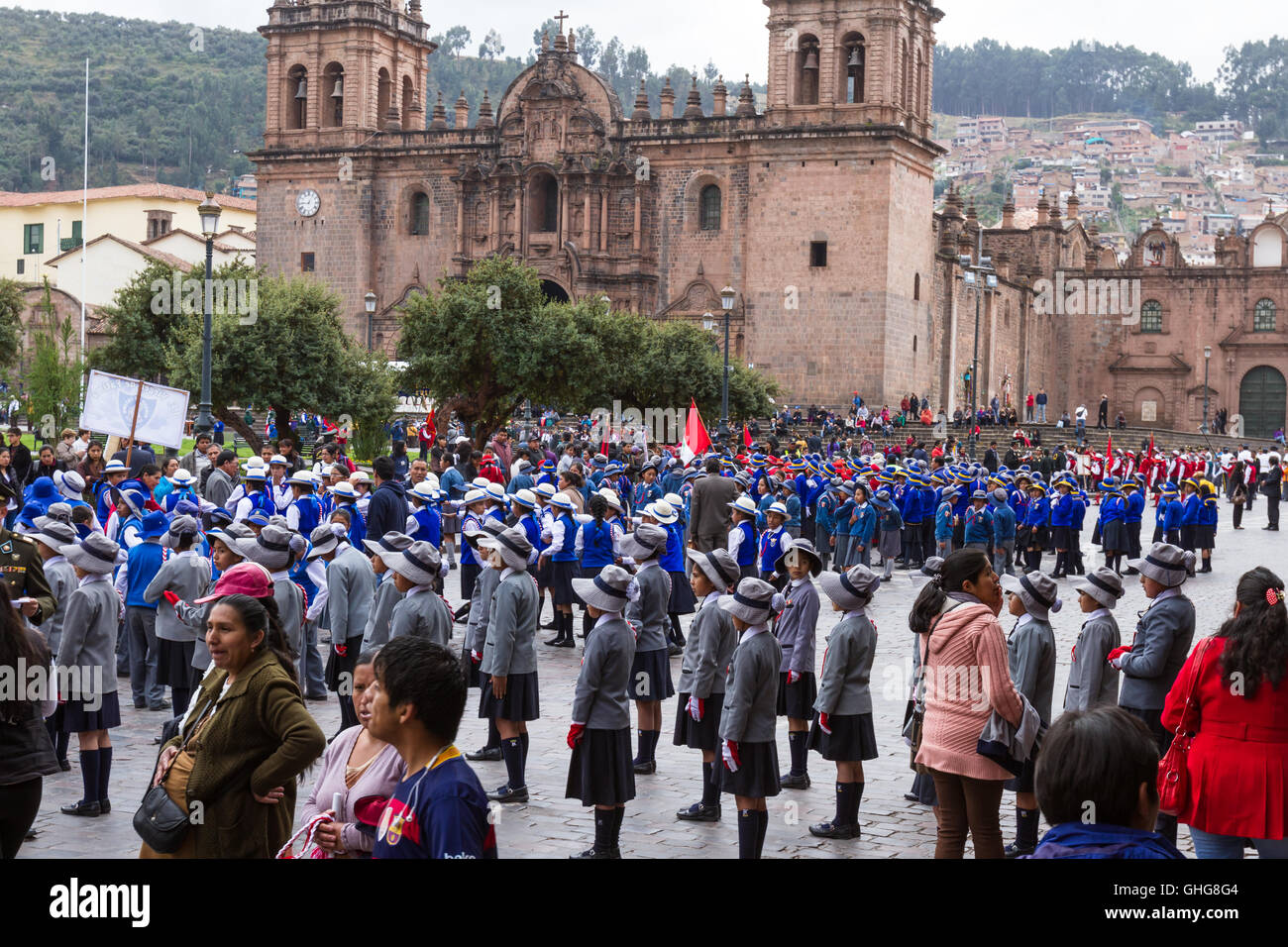 Cusco, Peru - May 12 : School children in uniform in a civic parade ...