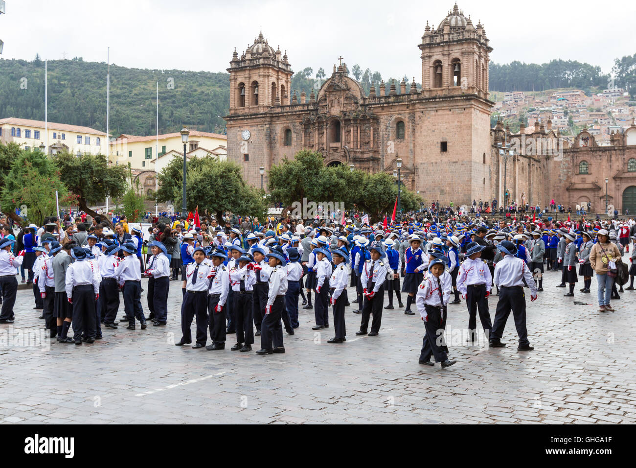 Cusco, Peru - May 12 : School children in uniform in a civic parade ...