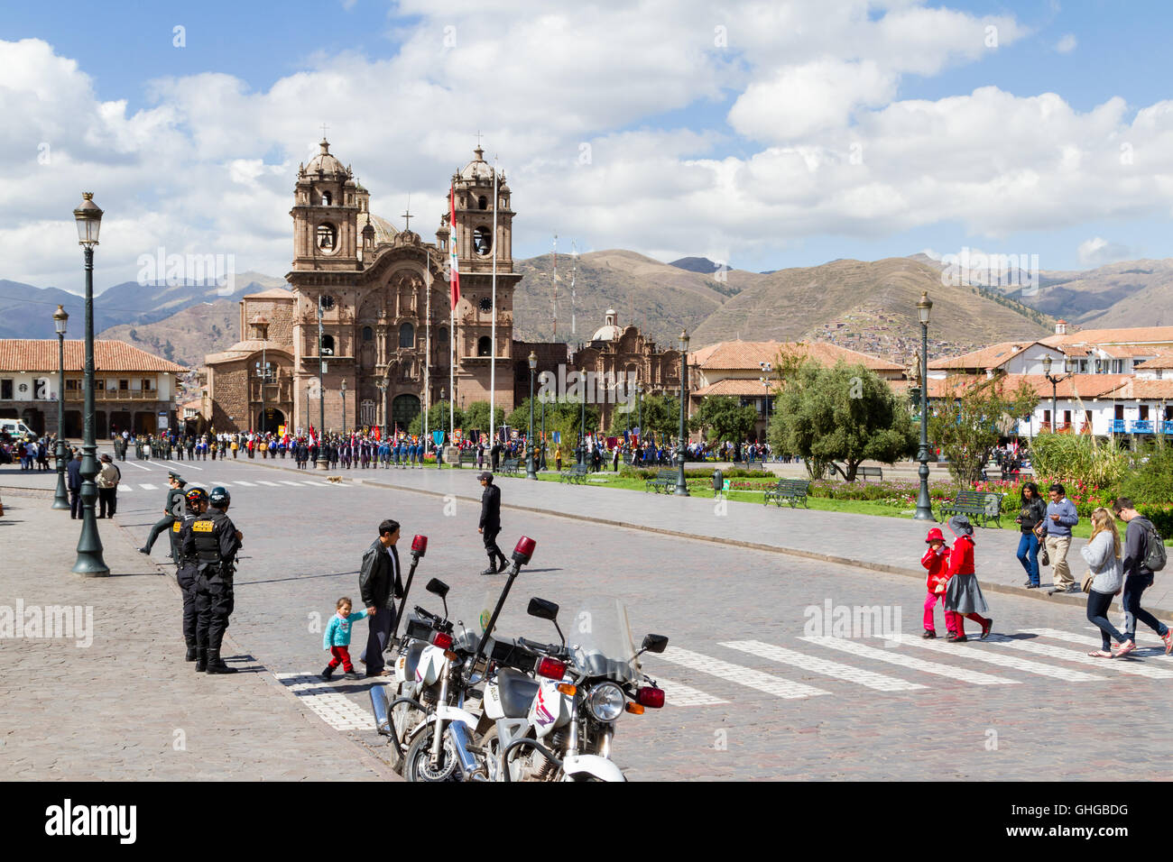 Cusco, Peru - May 12 : School children in uniform in a civic parade ...
