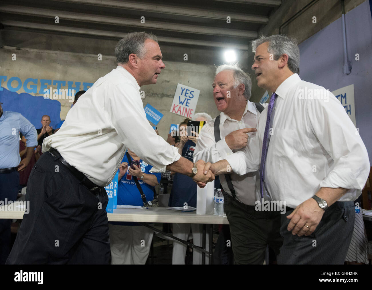 Democratic VP nominee Tim Kaine greets Austin mayor Adler and state ...