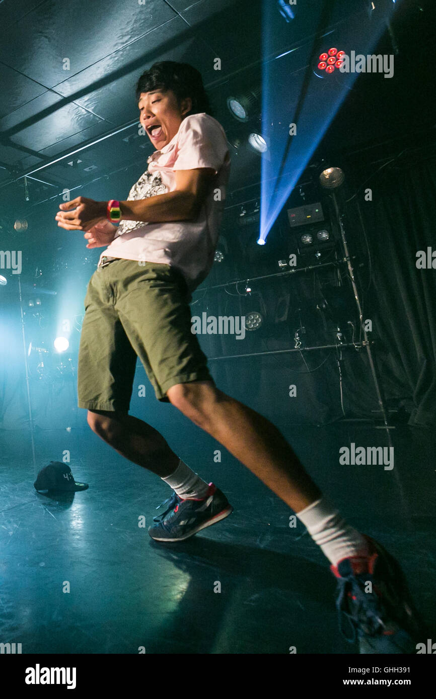 An air guitarist plays an imaginary riff during the Air Guitar 2016 ...