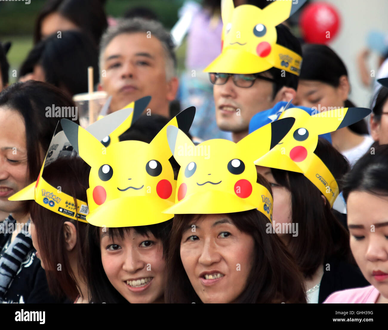 Yokohama, Japan. 7th Aug, 2016. People wearing hats of Pikachu ...