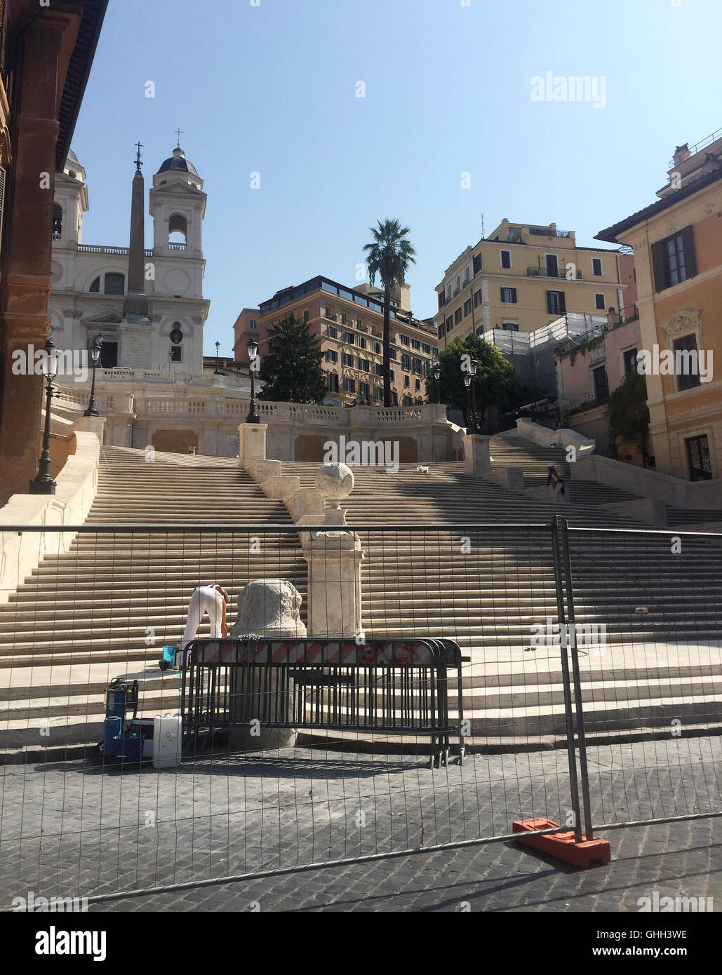 Rome, Italy. 13th Sep, 2016. A fence blocks access to the Spanish Steps ...
