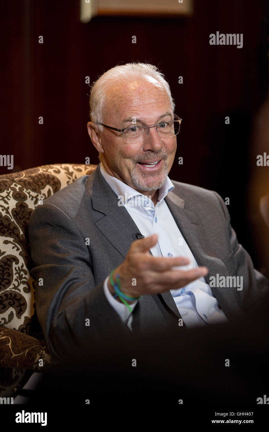 Franz Beckenbauer poses during an interview at Hotel Adlon in Berlin ...