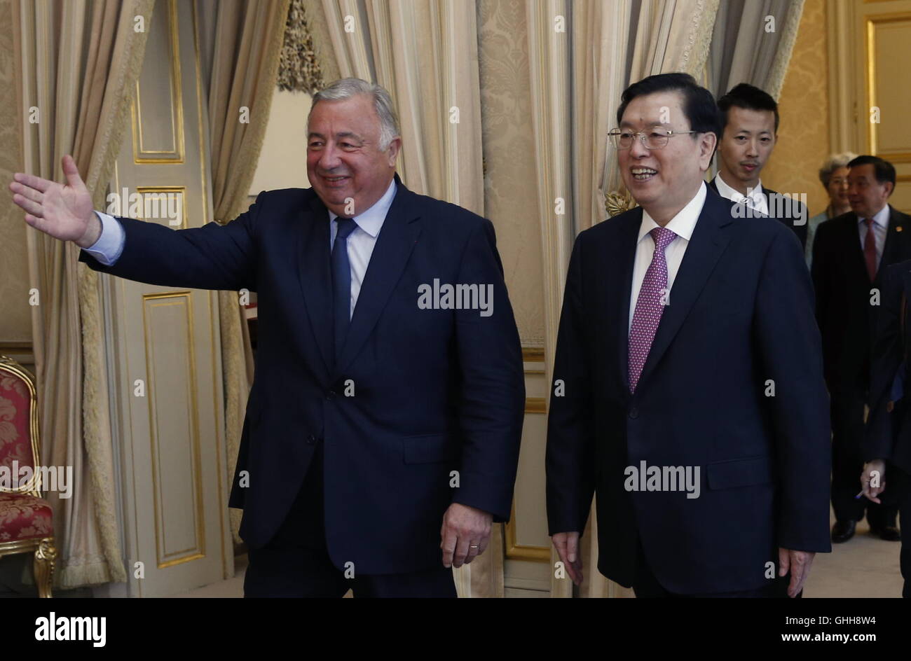 Paris, France. 27th Sep, 2016. Zhang Dejiang (R, front), chairman of ...