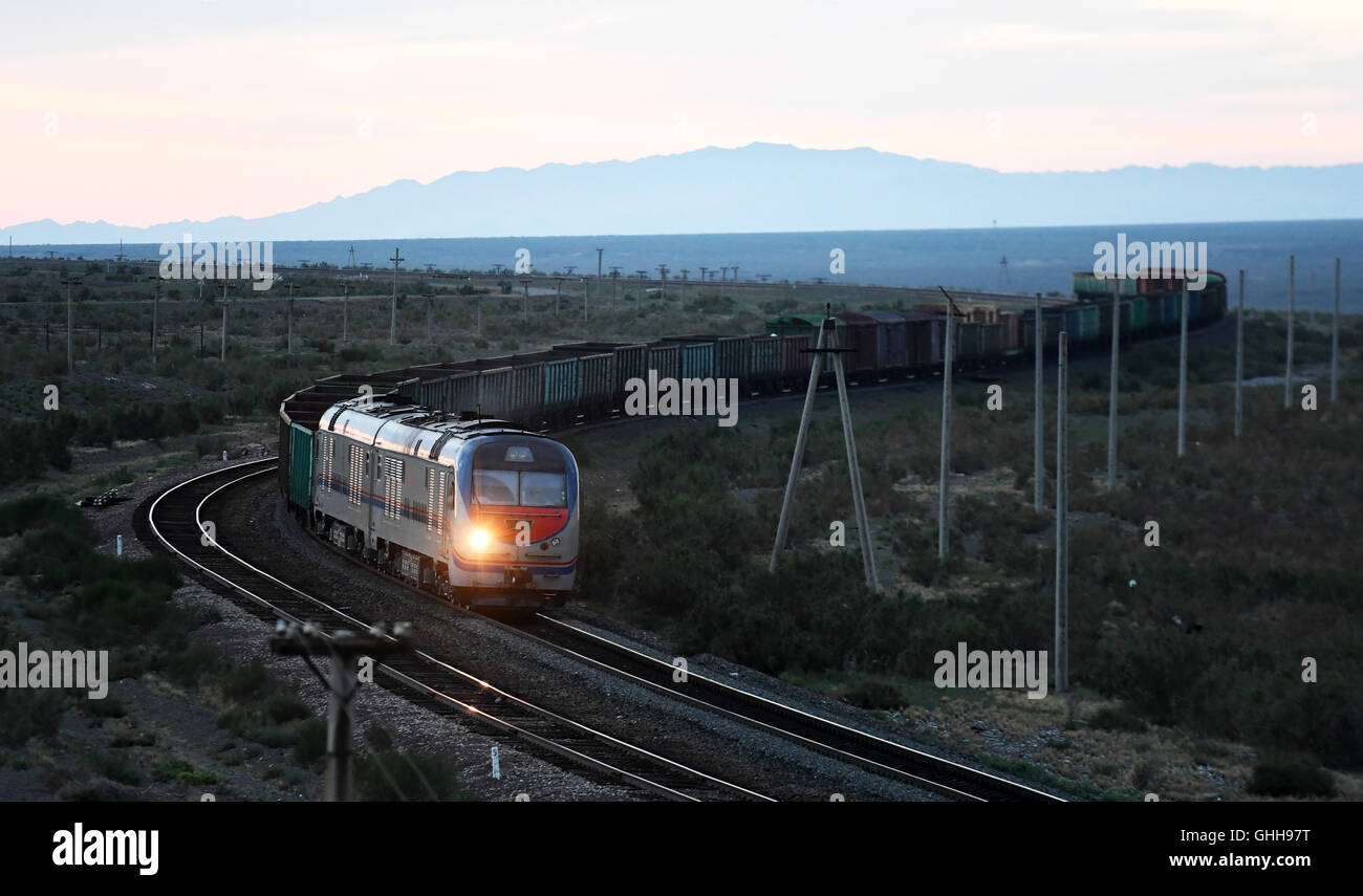 Urumqi. 28th July, 2016. A train coming from Kazakhstan runs towards ...
