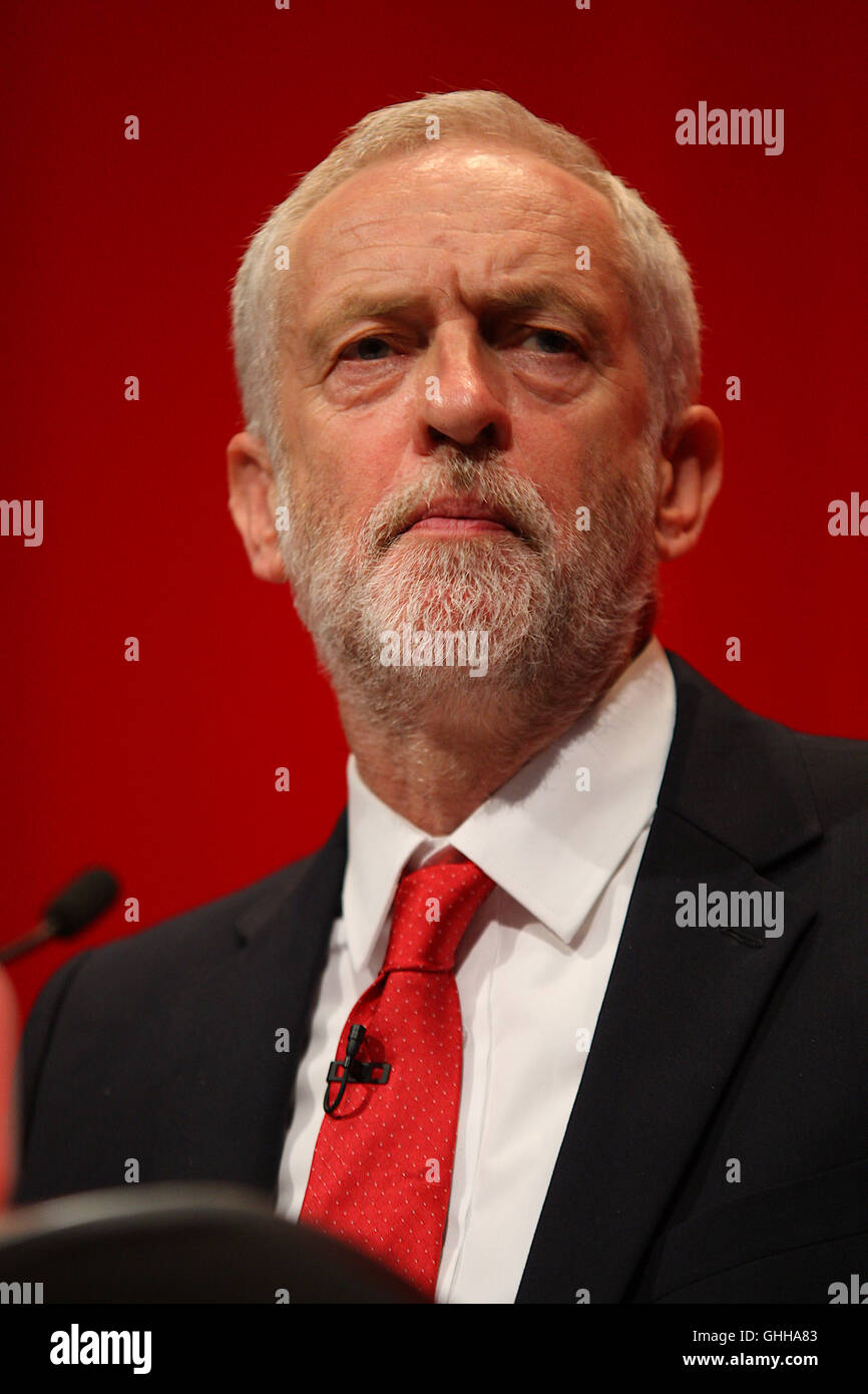 Labour Leader Jeremy Corbyn gives his speech at the Labour Party ...