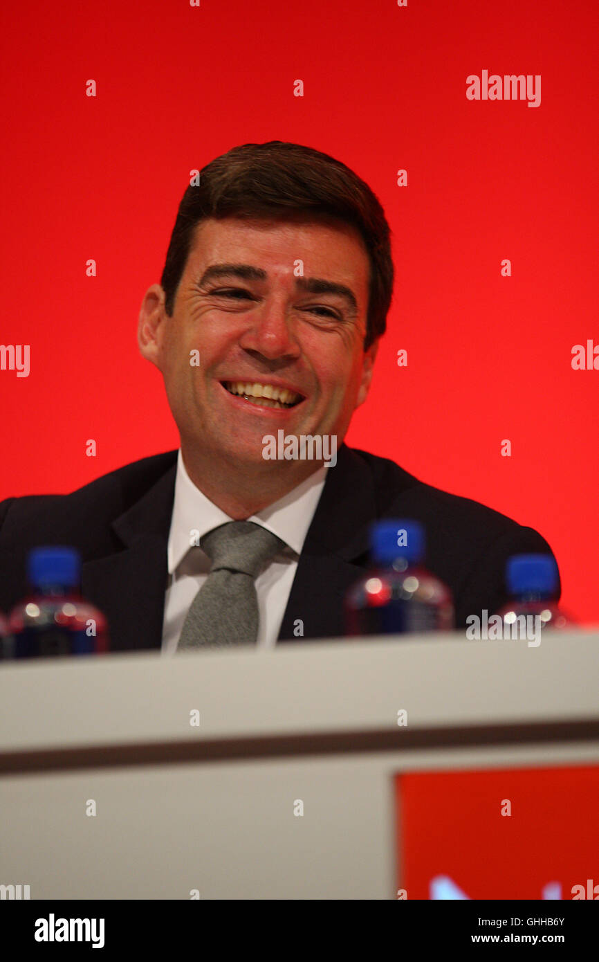 Andy Burnham gives a speech at the Labour Party Conference in Liverpool ...