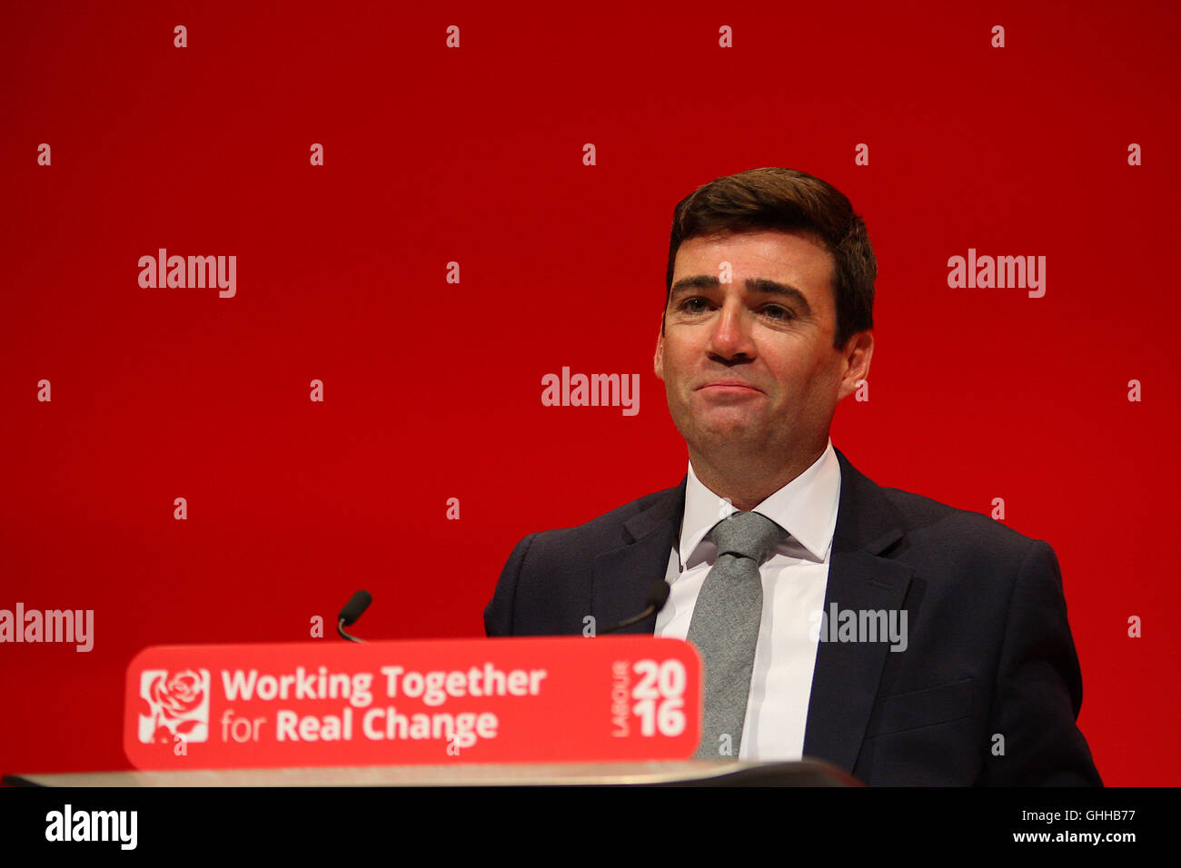 Andy Burnham gives a speech at the Labour Party Conference in Liverpool ...