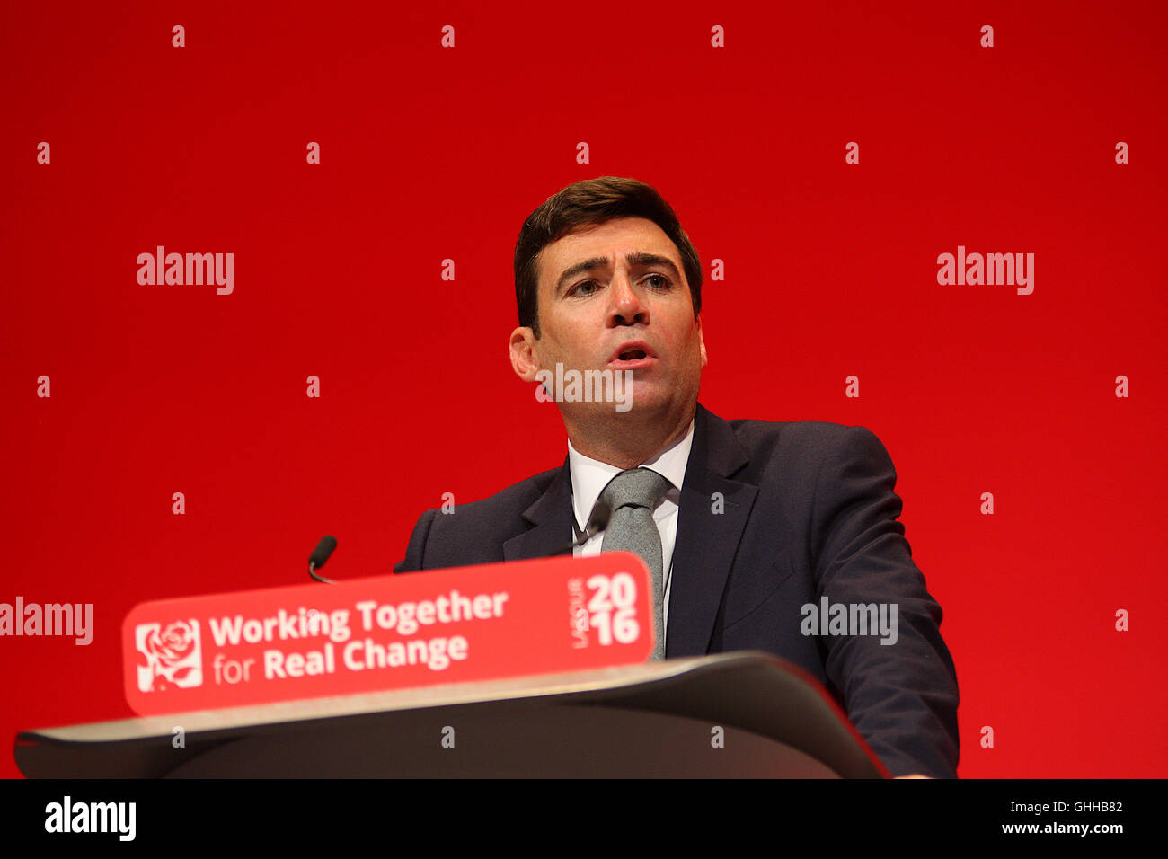 Andy Burnham gives a speech at the Labour Party Conference in Liverpool ...