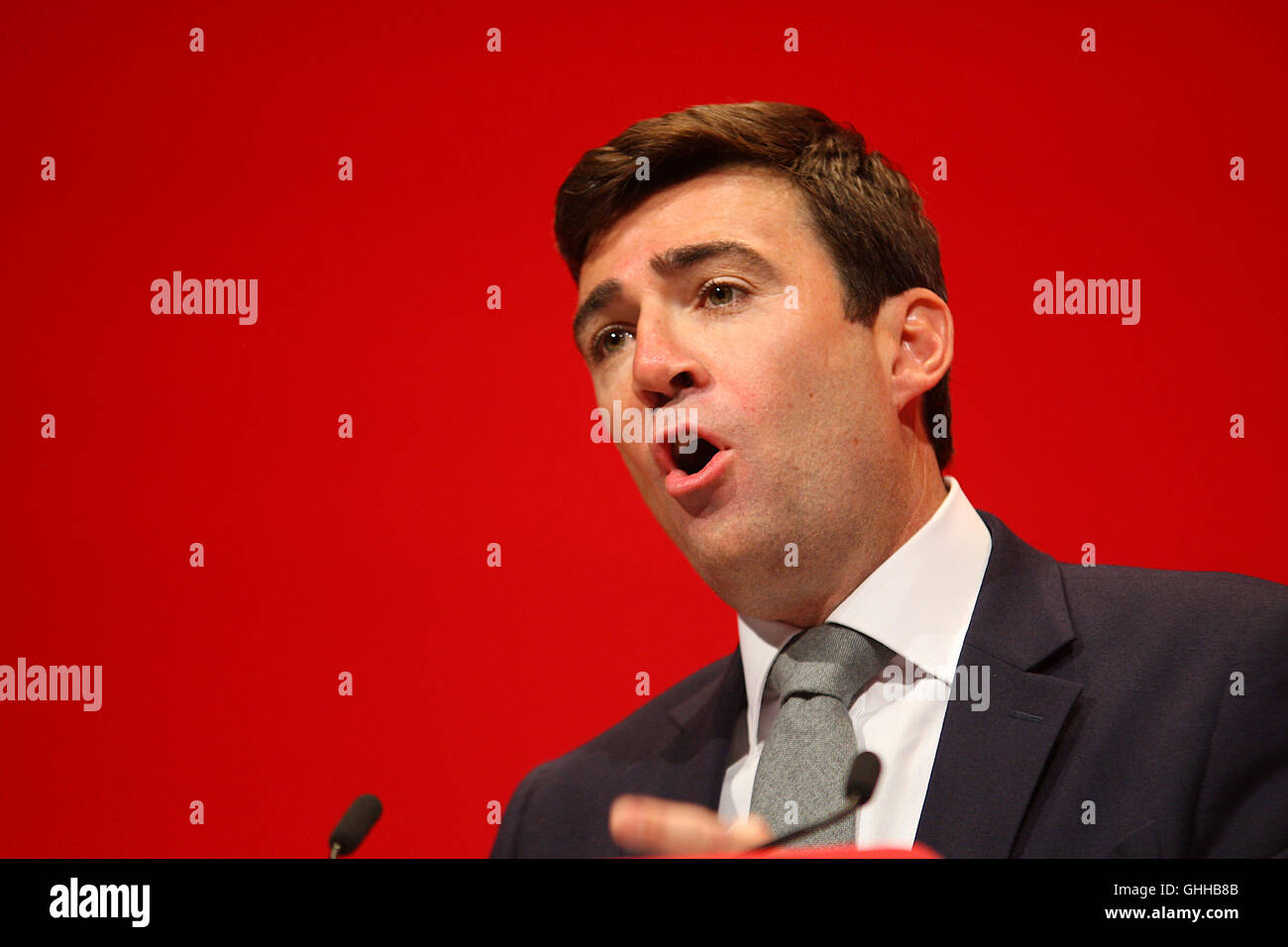 Andy Burnham gives a speech at the Labour Party Conference in Liverpool ...