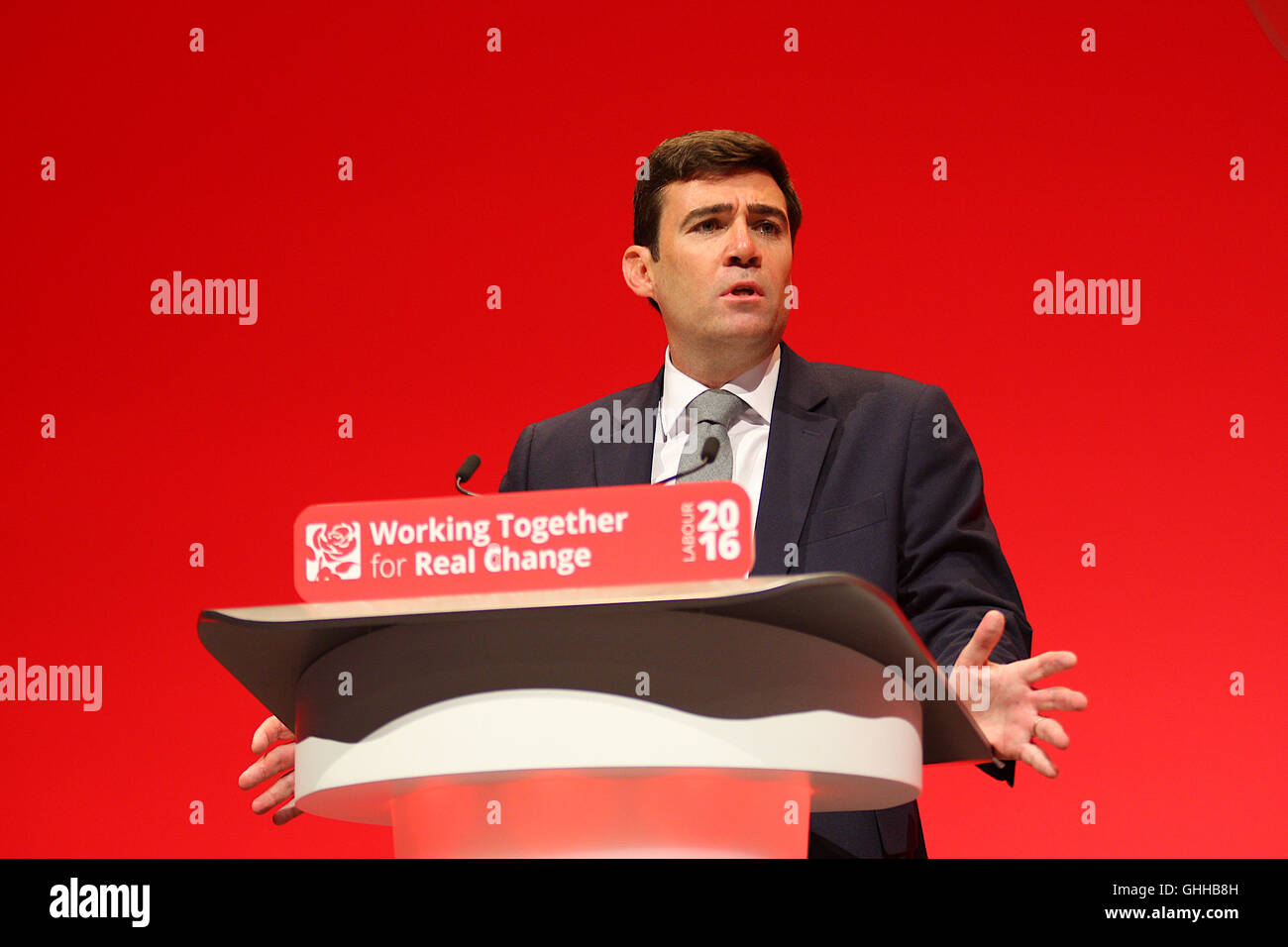 Andy Burnham gives a speech at the Labour Party Conference in Liverpool ...