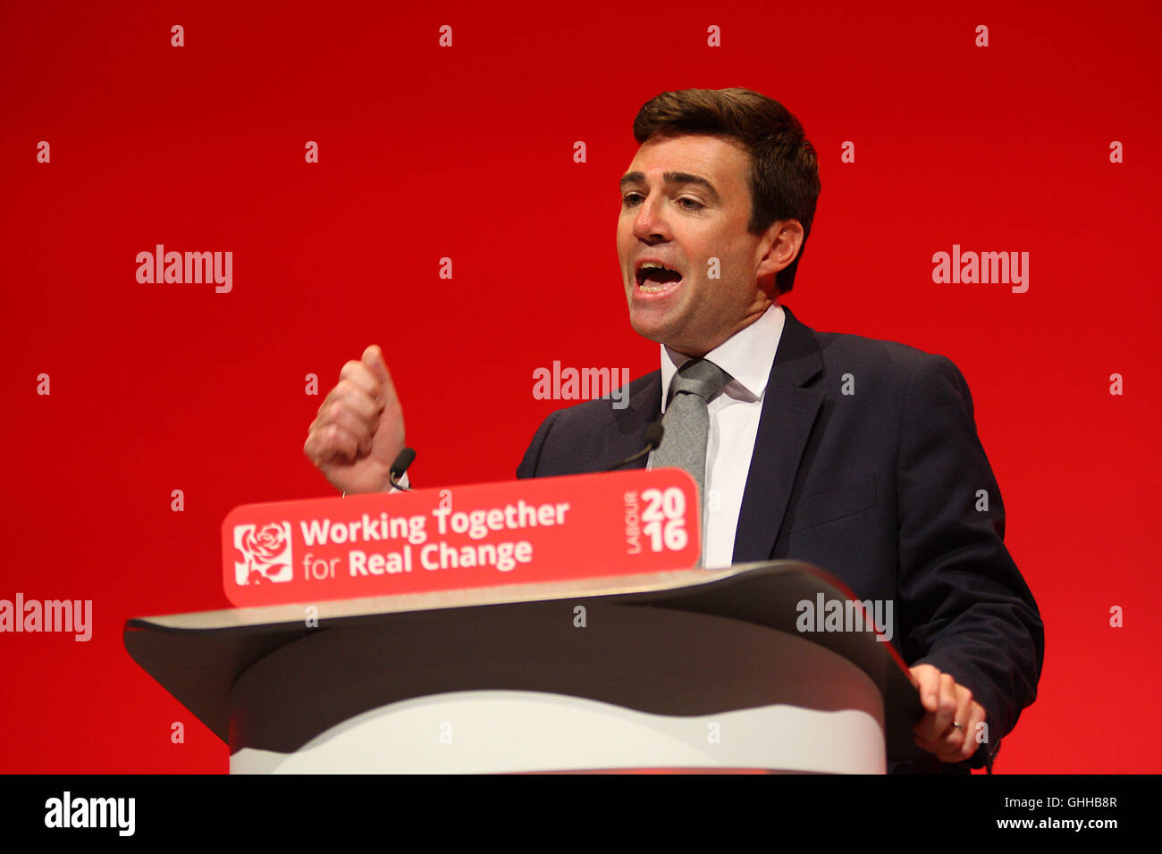 Andy Burnham gives a speech at the Labour Party Conference in Liverpool ...