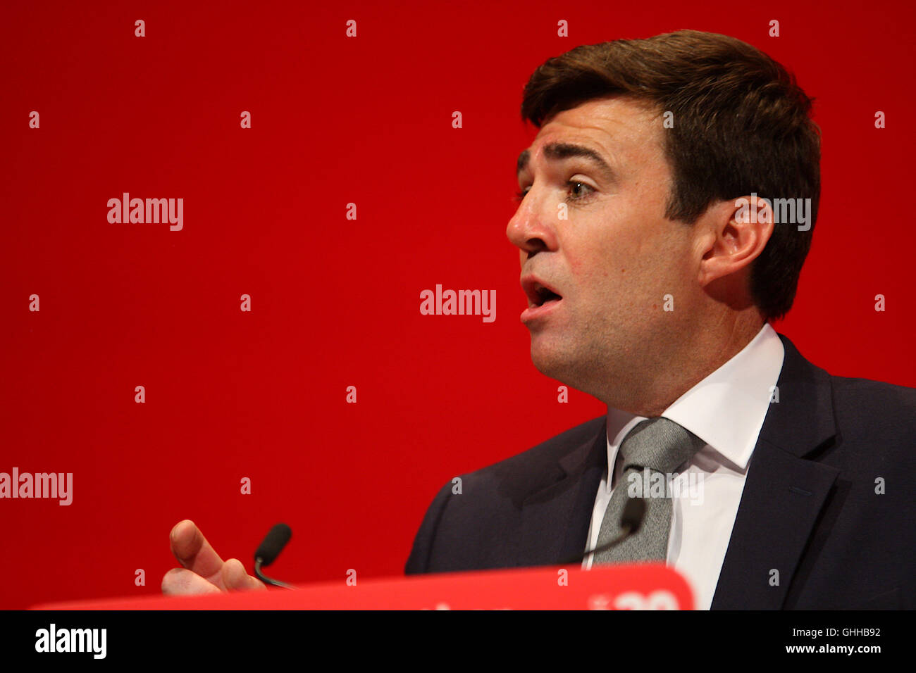 Andy Burnham gives a speech at the Labour Party Conference in Liverpool ...