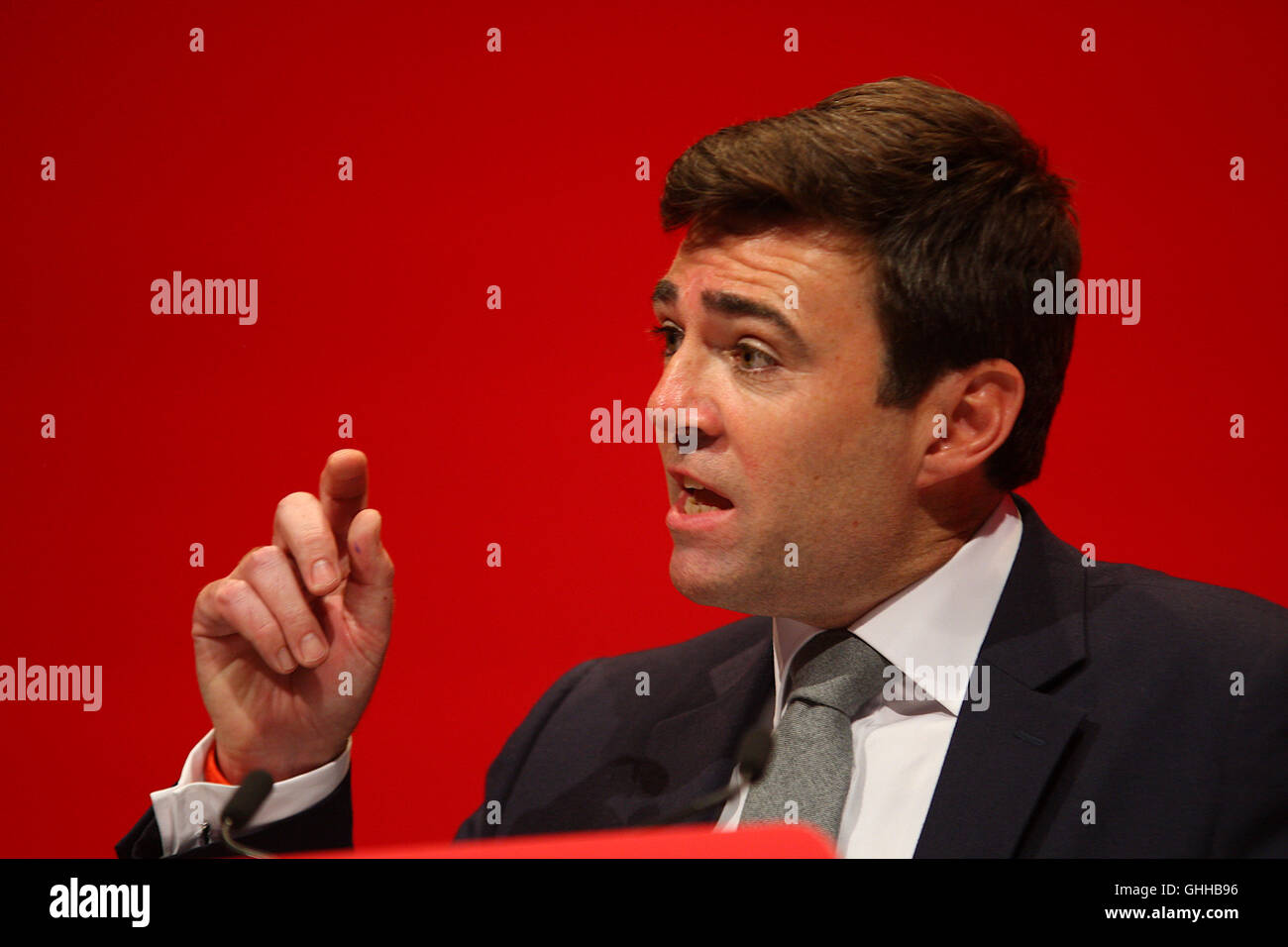 Andy Burnham gives a speech at the Labour Party Conference in Liverpool ...