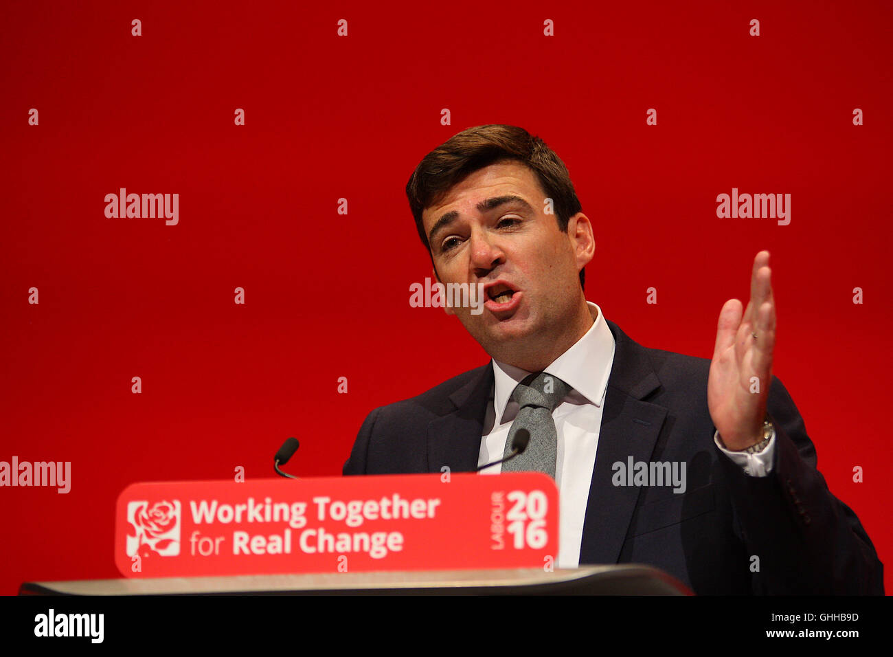 Andy Burnham gives a speech at the Labour Party Conference in Liverpool ...