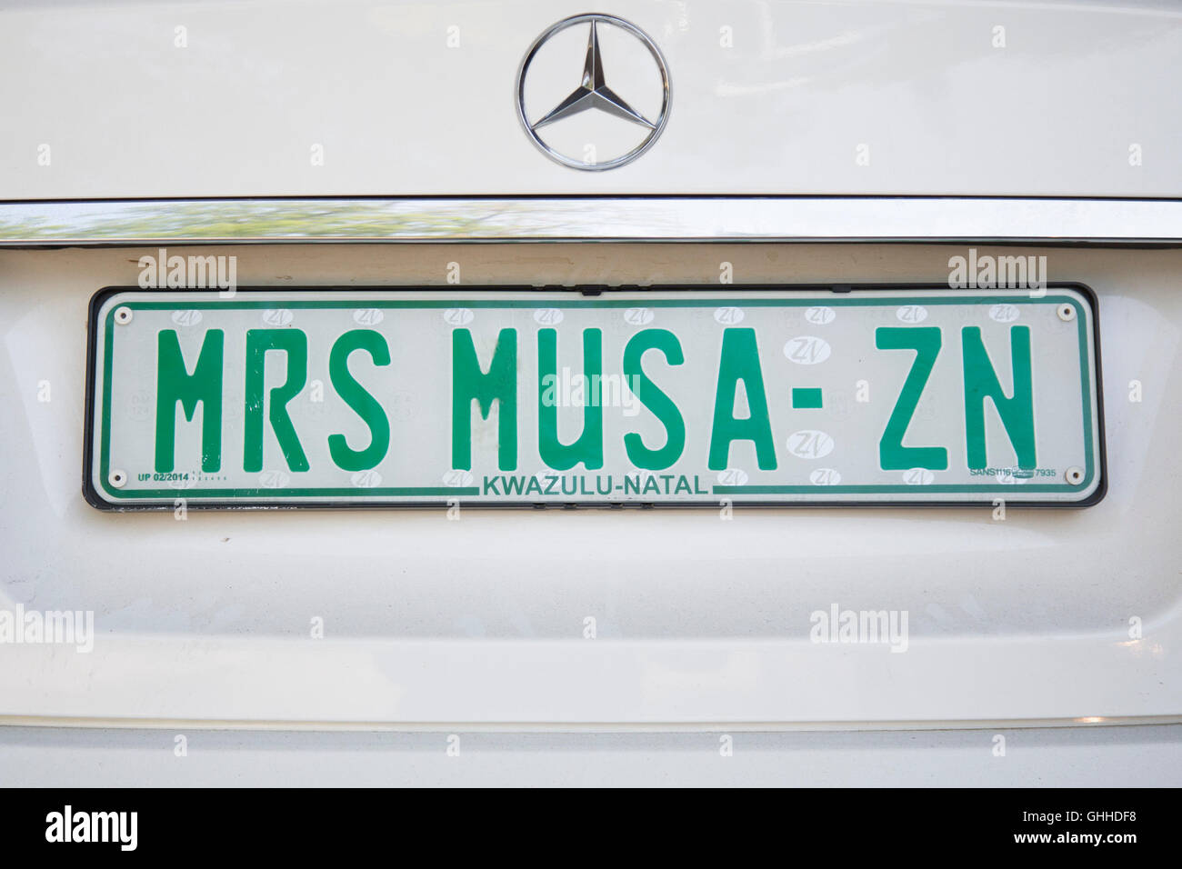 Kwa Madlala, South Africa. 7th Sep, 2016. The number plate of the car ...