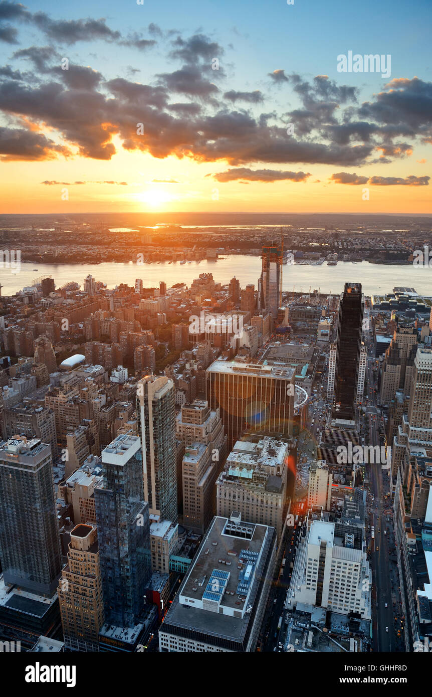 New York City west side sunset with urban cityscape view Stock Photo ...