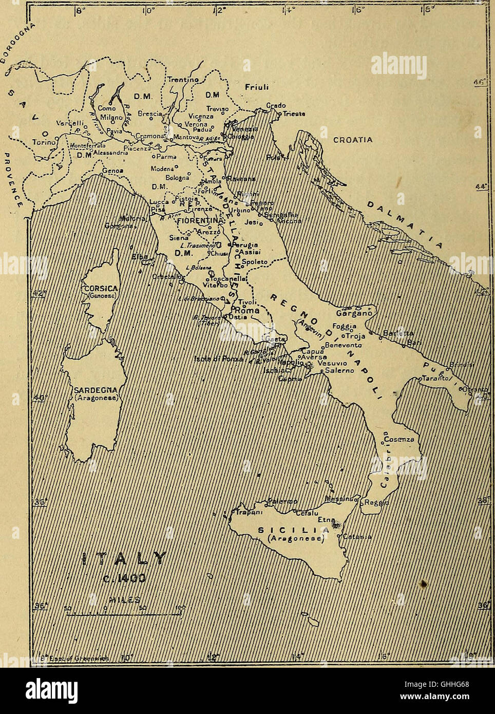 This map from the 1400s offers a detailed representation of Italy ...
