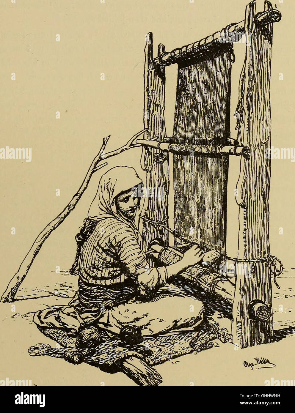 A 1918 study of primitive looms, examining early weaving technologies ...