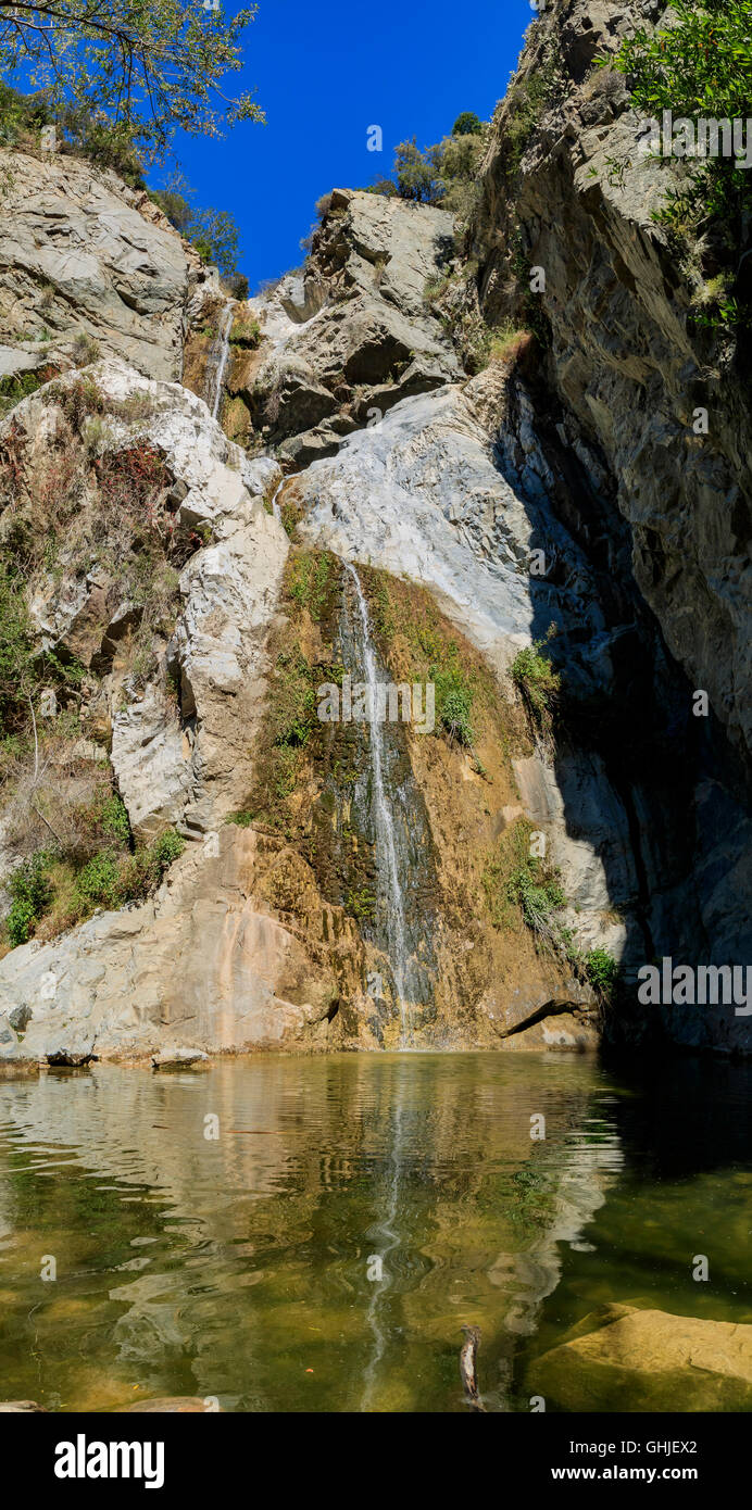 The beautiful waterfall of Fish Canyon Falls Trail, Los Angeles Stock ...