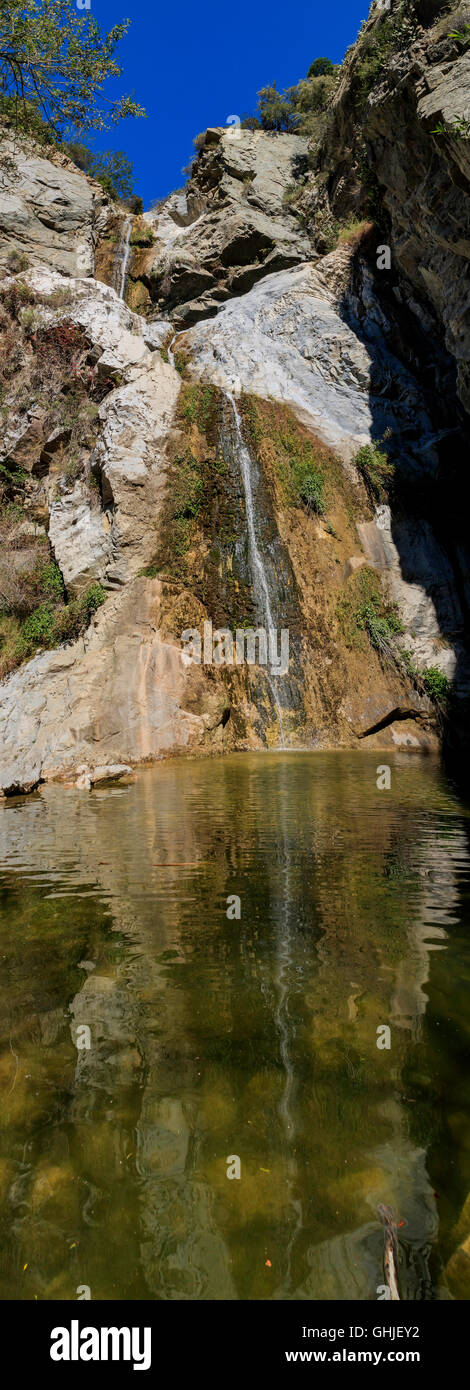 The beautiful waterfall of Fish Canyon Falls Trail, Los Angeles Stock ...