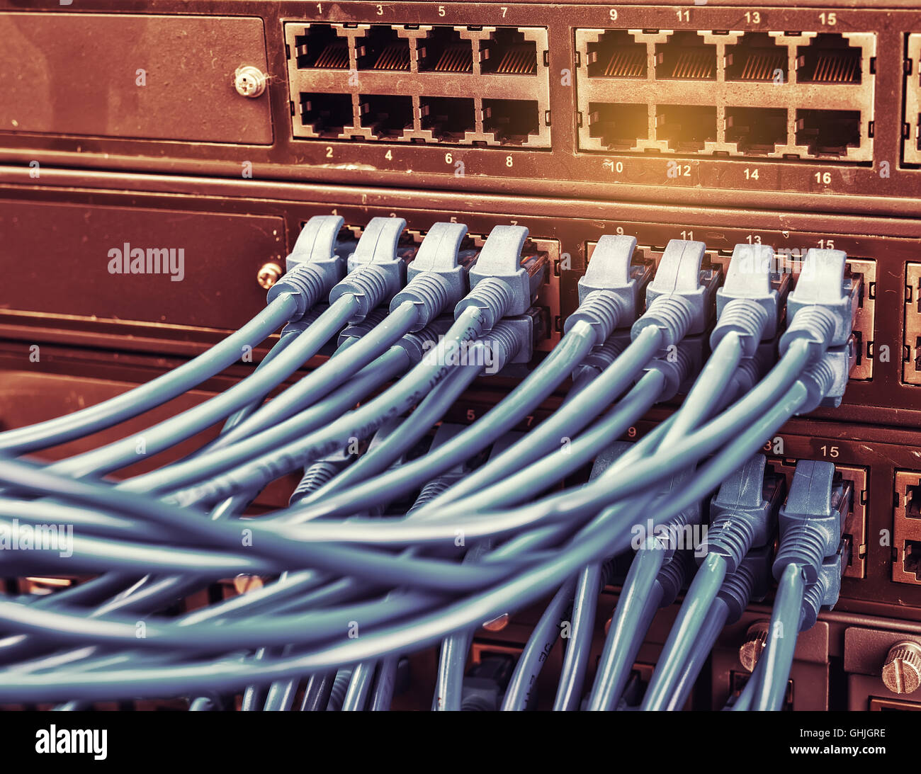 Network panel, switch and cable in data center Stock Photo - Alamy