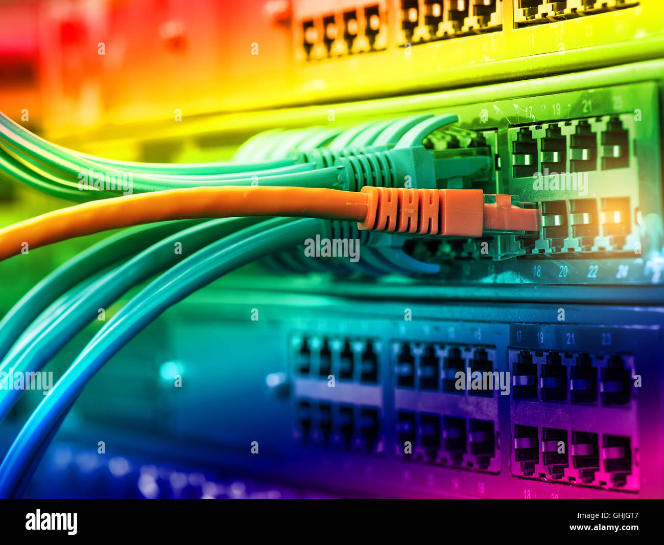 Network panel, switch and cable in data center Stock Photo - Alamy