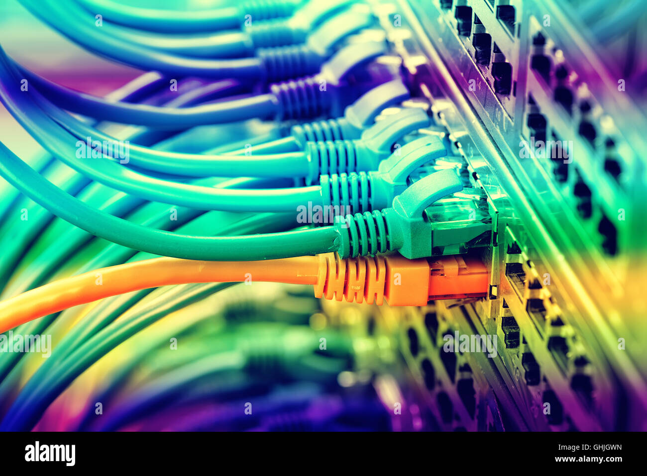 Network panel, switch and cable in data center Stock Photo - Alamy