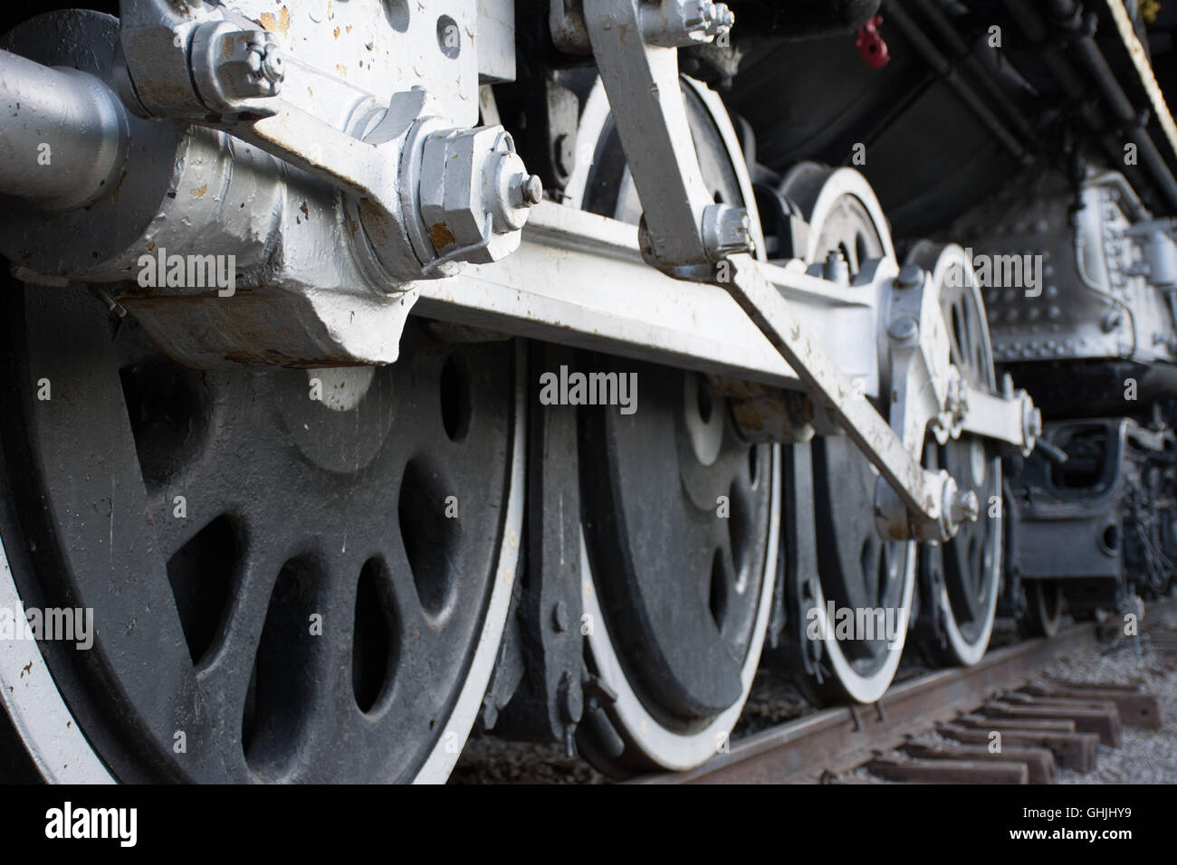 Piston rod and coupling rods for drive wheels on stem locomotive Stock ...