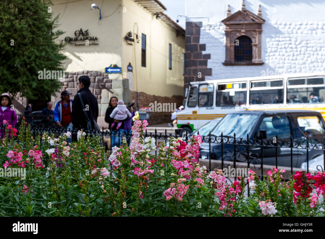 Cusco, Peru - May 14 : Beautiful flowers in a small outdoor garden ...