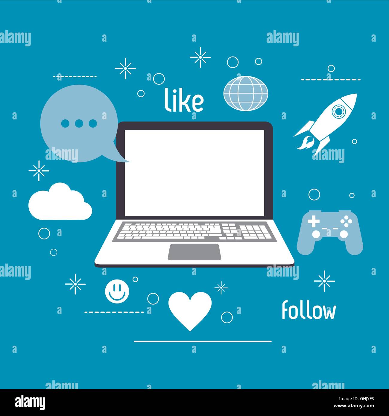 laptop gadget social media icon set. Vector graphic Stock Vector Image ...