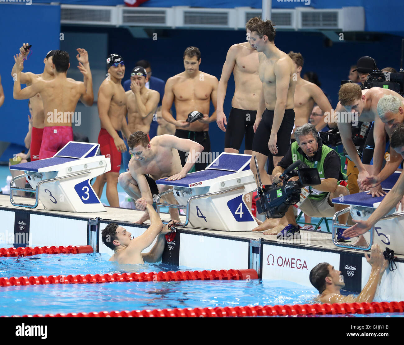 Teammates olympic aquatics stadium on fourth day rio olympic games hi ...