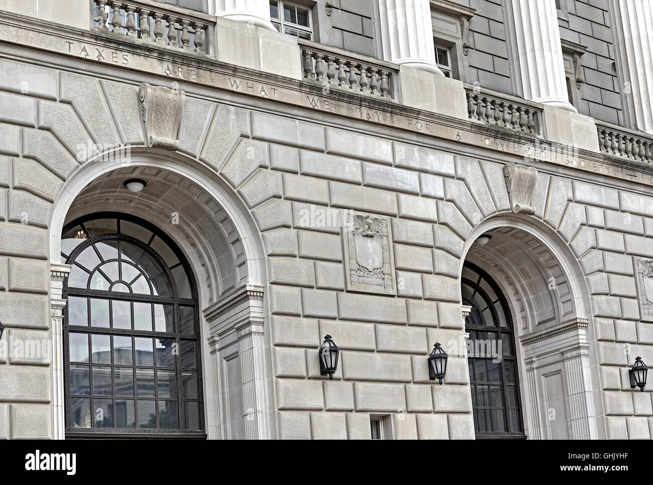 Front of Internal Revenue Service Building in Washington DC showing ...