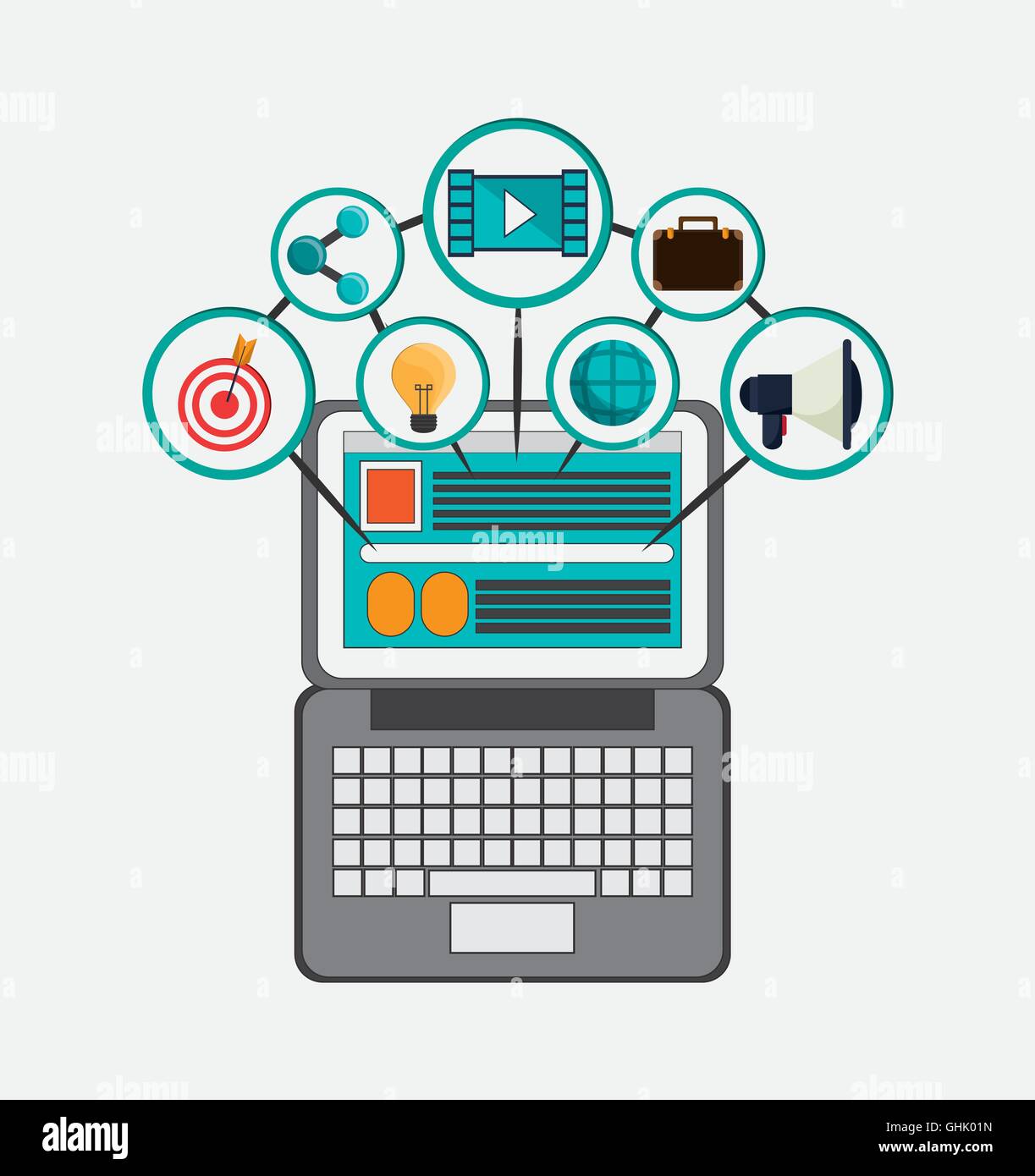 laptop social network media multimedia icon set. Vector graphic Stock ...
