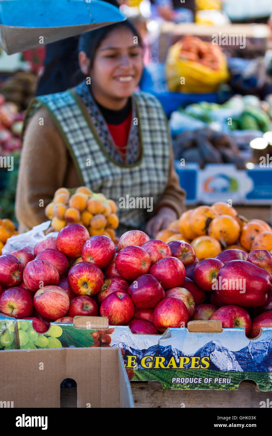 Pisac, Peru - May 15: Fresh produce for sale by native Quechua people ...