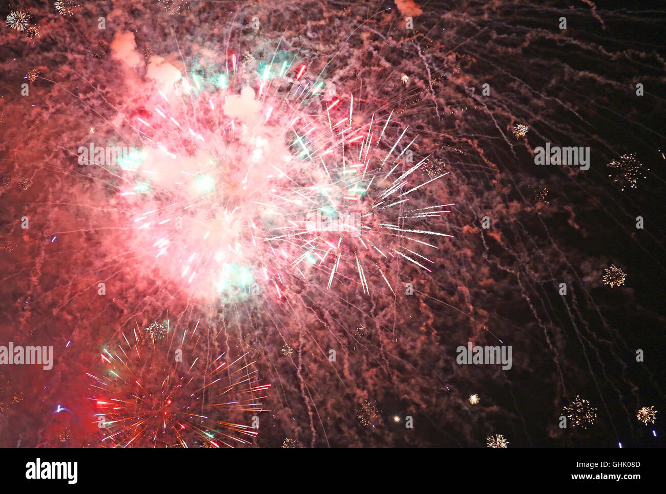 show with large colorful fireworks in the dark sky Stock Photo - Alamy